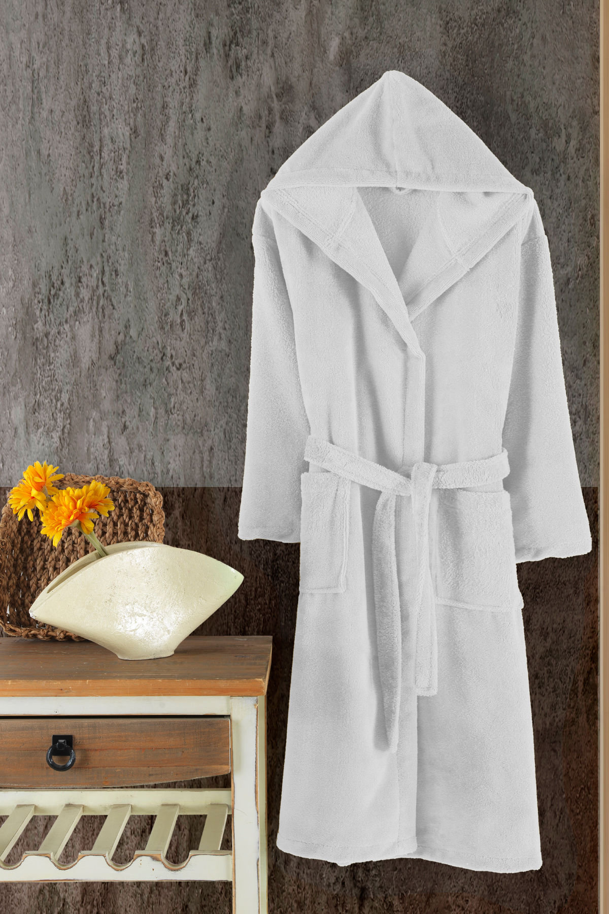 East Urban Home Cotton Mid-Calf Bathrobe with Pockets and Hood | Wayfair