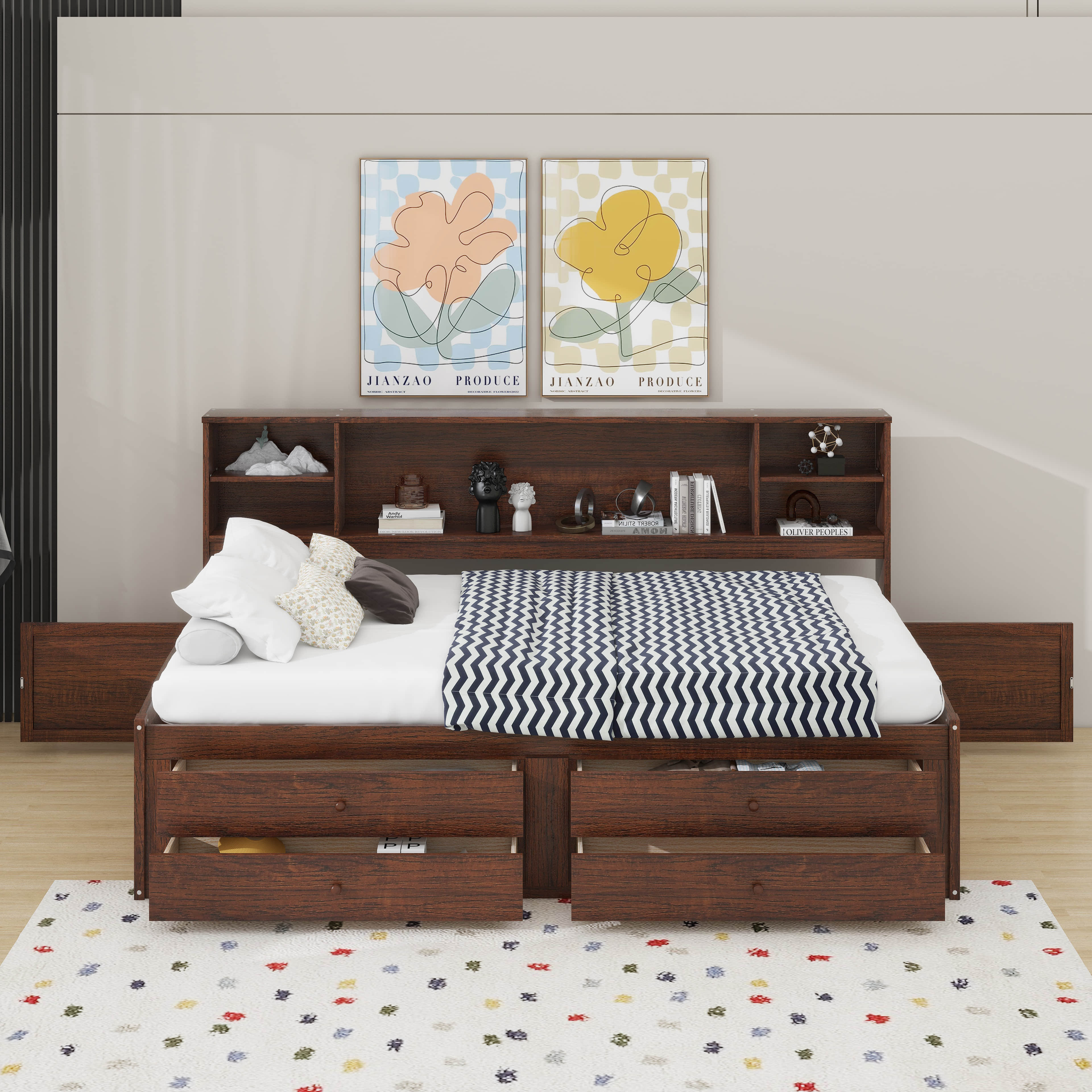 Red Barrel Studio® Full Size Wooden Captain Bed With Built-In Storage ...