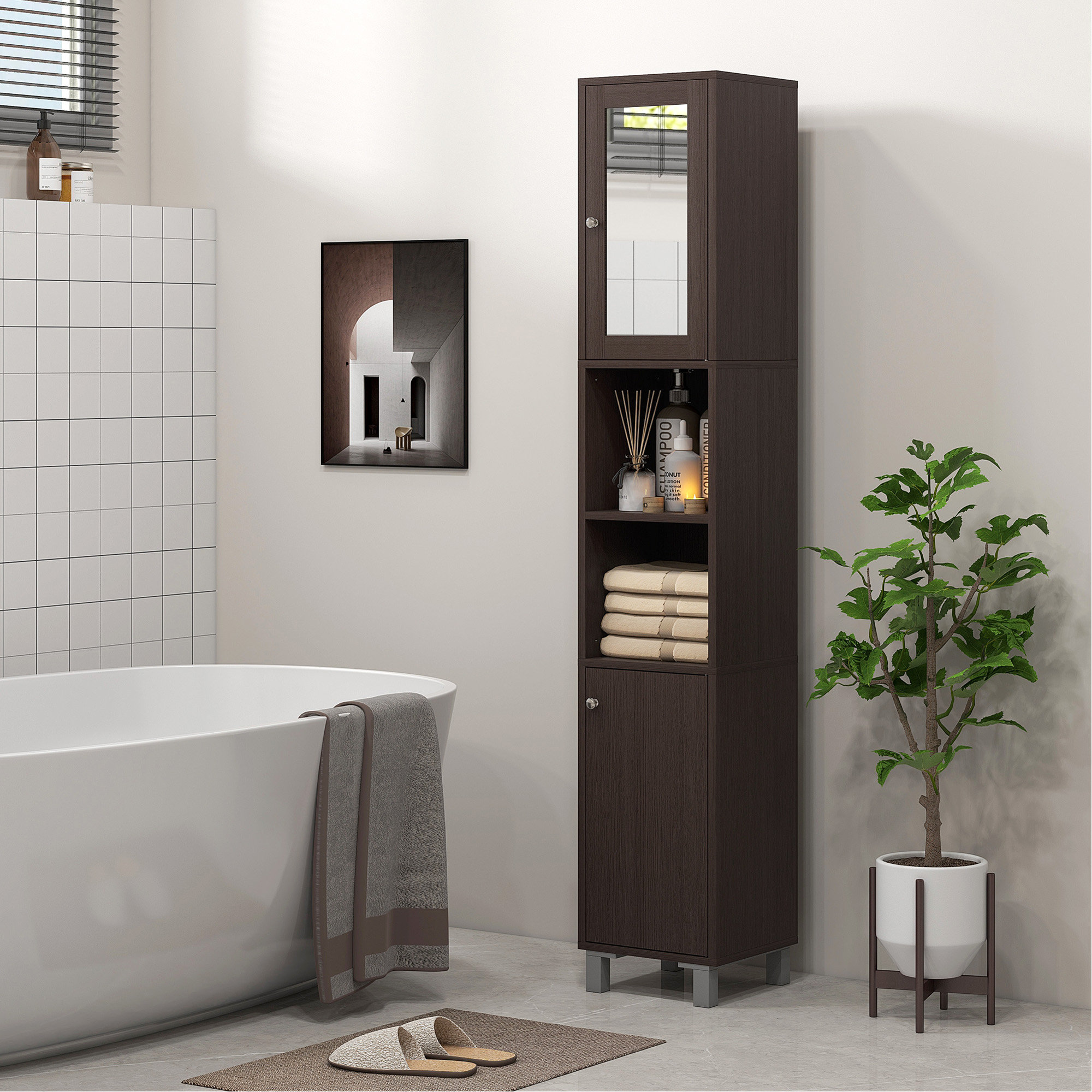 Latitude Run® Versatile Wooden Bathroom Storage Cabinet With Adjustable ...