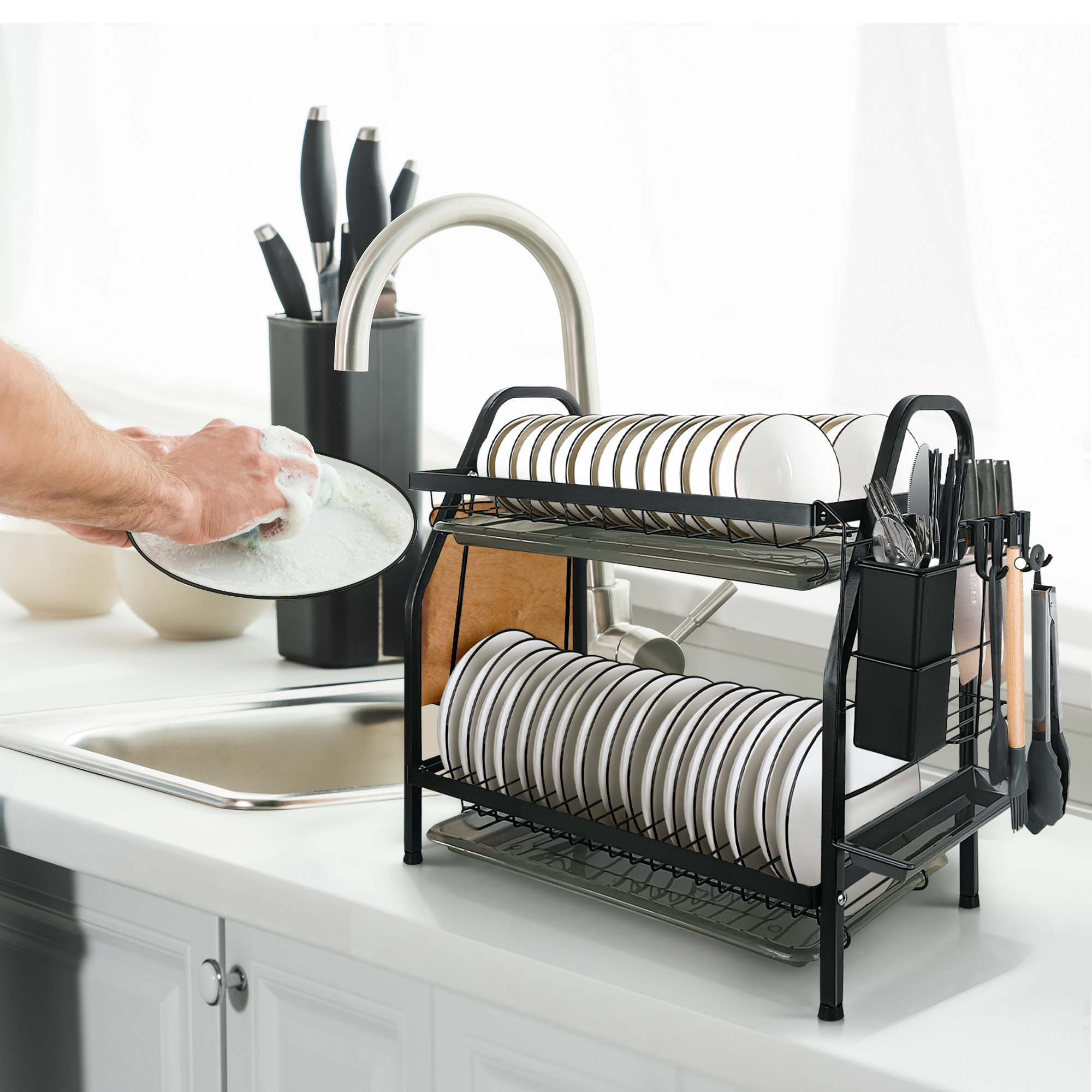 MEGA CASA Dish Drying Rack, 2-Tier Compact Drainboard Set | Wayfair