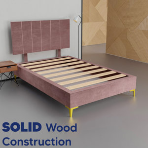 Mercer41 15 Premium Velvet Wood Box Spring/Bed Frame With Headboard ...