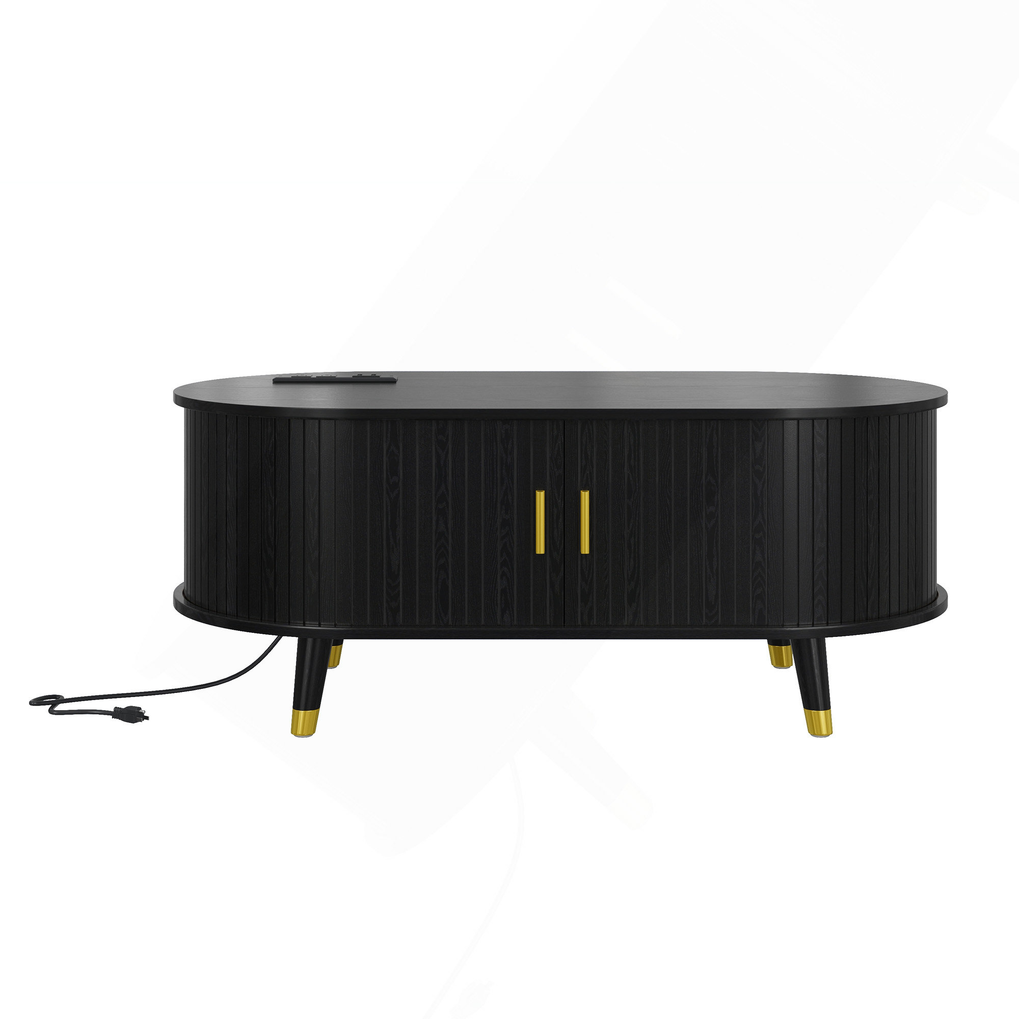 George Oliver 42.5"W Wooden Oval Fluted Coffee Table With Charging ...