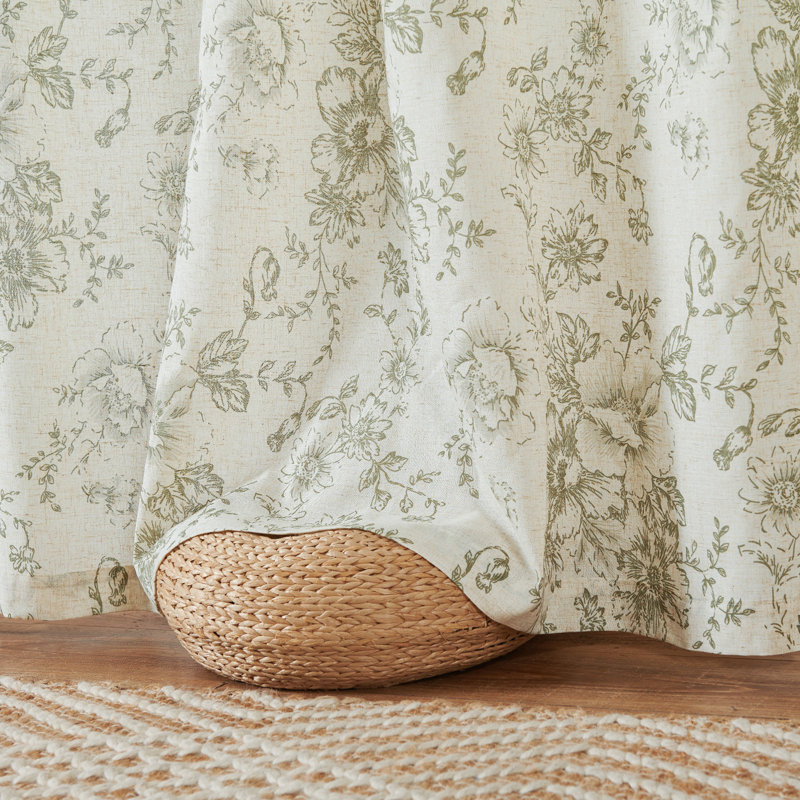 Winston Porter Neacsa Linen Semi Sheer Peony Flower Patterned Rod ...