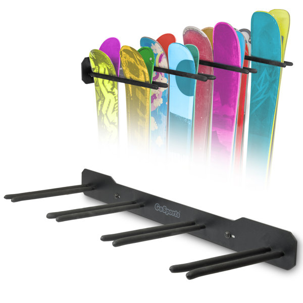 GoSports Wall Mounted Ski and Snowboard Storage Rack - Holds 8 Pairs of ...
