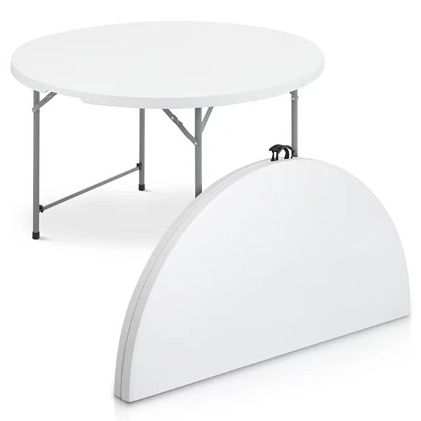 MoNiBloom Round Foldable Plastic Table Collapsible Circular Steel Frame ...