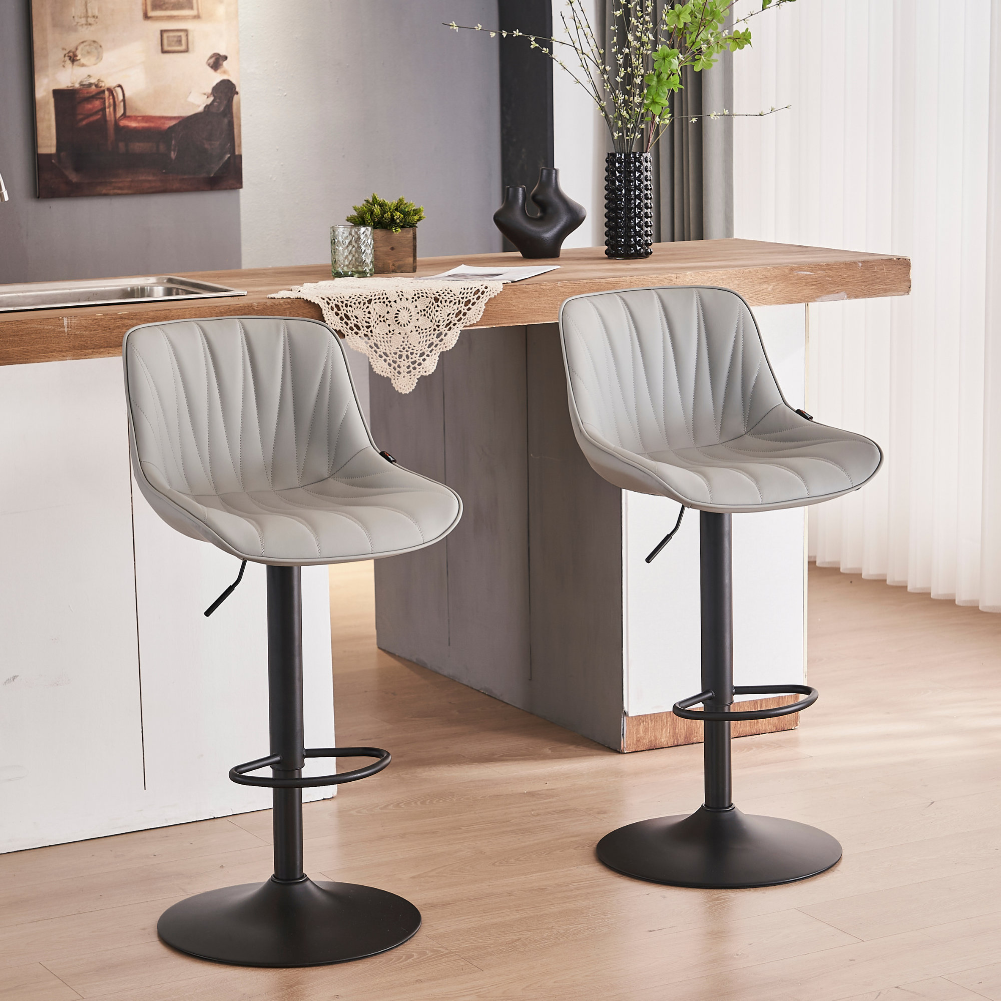 George Oliver Modern Height Adjustable Swivel Bar Stools Upholstered ...