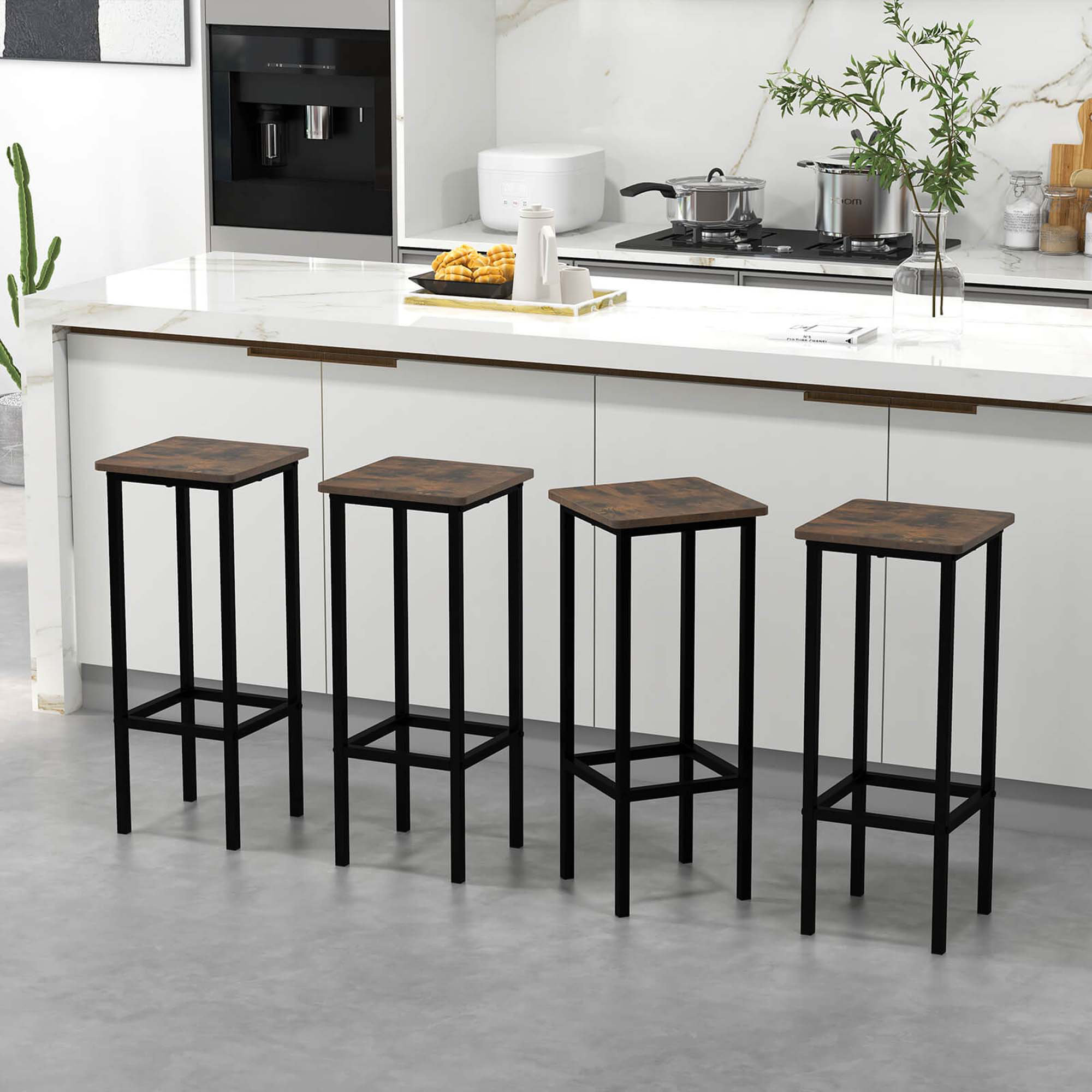 17 Stories 28" Bar Stools Set Of 4 Backless Dining Stools With Footrest ...