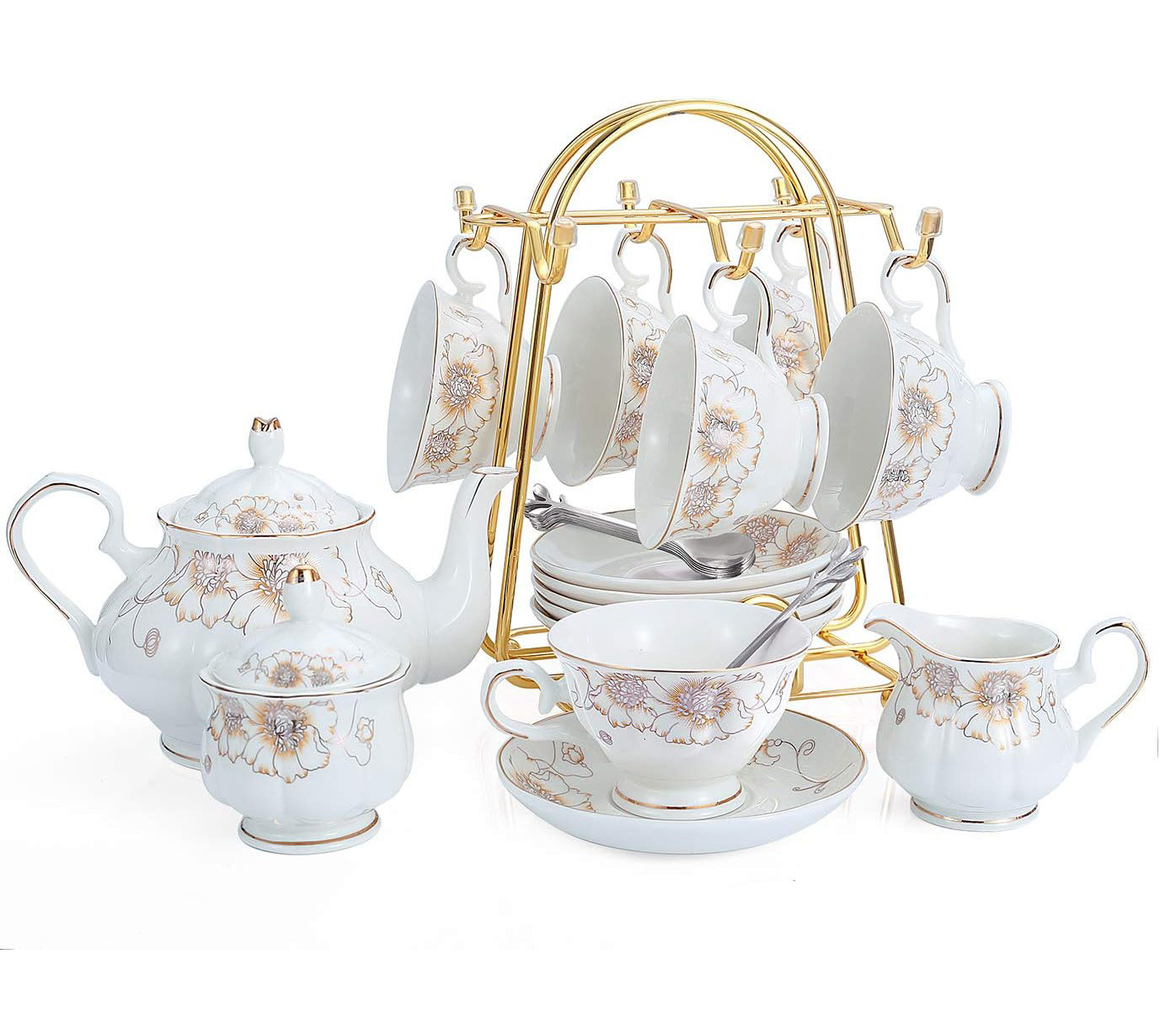 DOFLIC Tea Set 22-Piece Porcelain Ceramic Coffee Tea Sets Cups Saucer ...