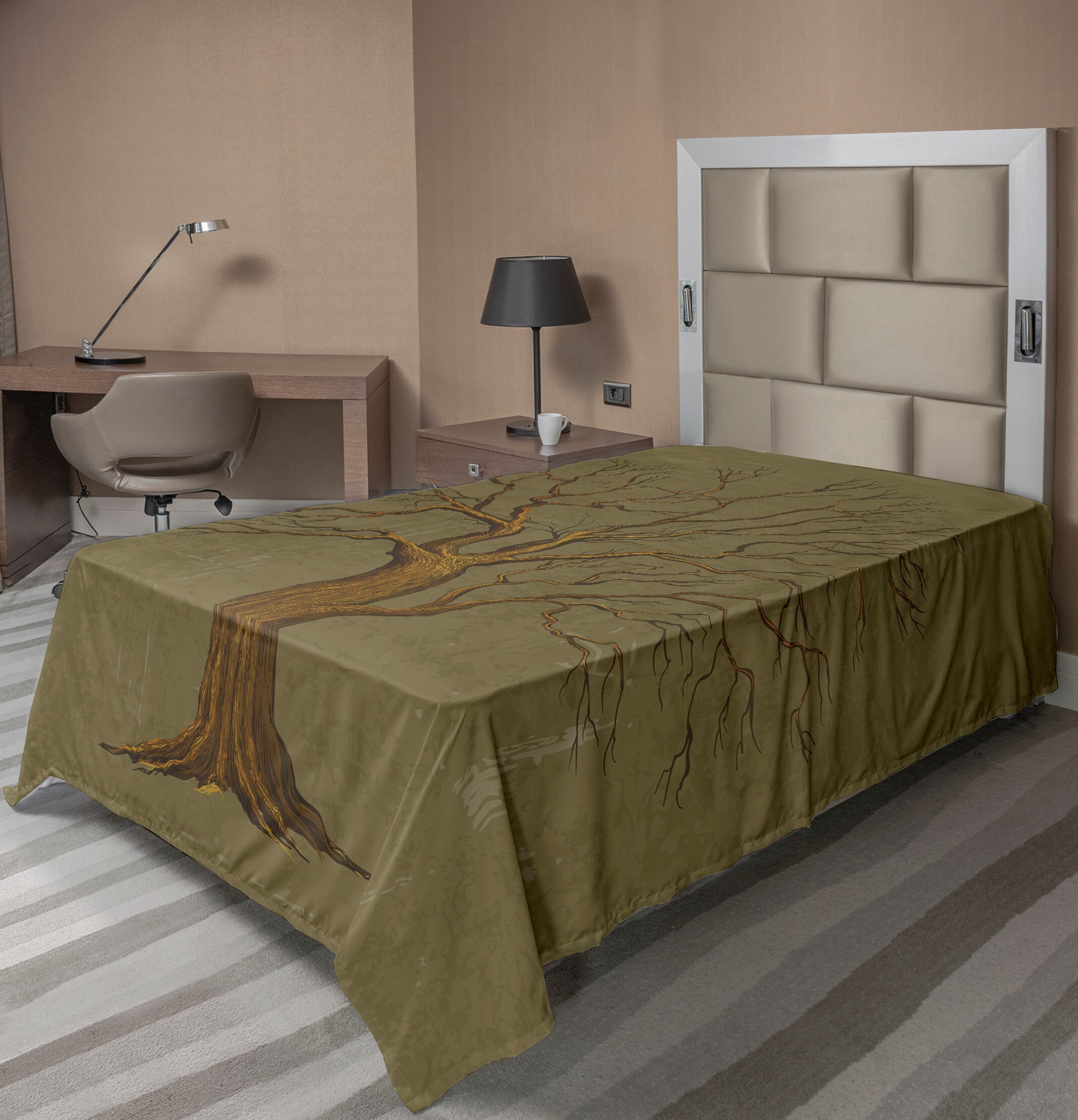 Ambesonne Tree Top Flat Sheet Old Paper Effect Vintage Queen Olive ...