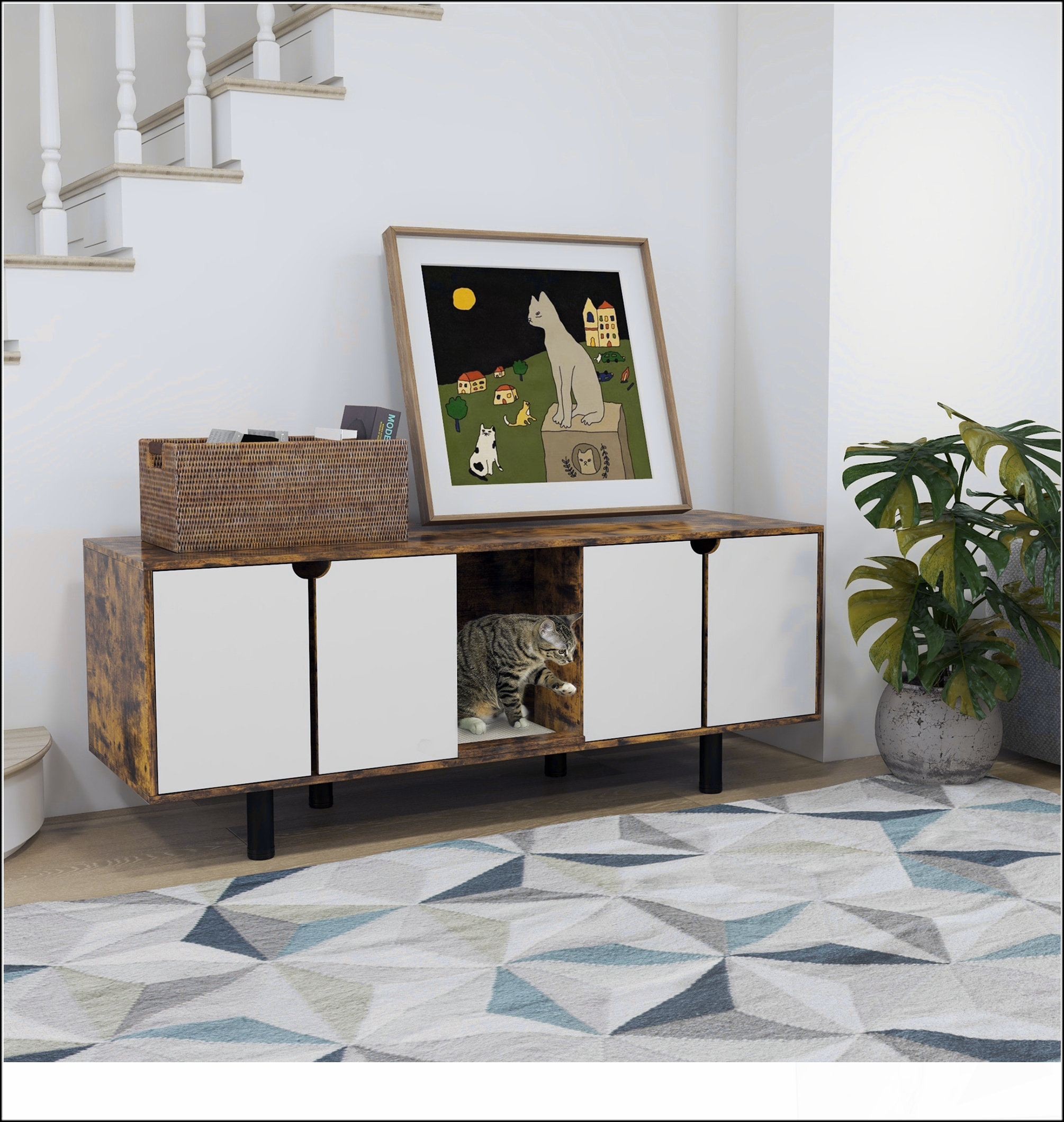 Ophelia & Co. PawHut Hidden Litter Box Enclosure for 2 Cats, Litter Box ...