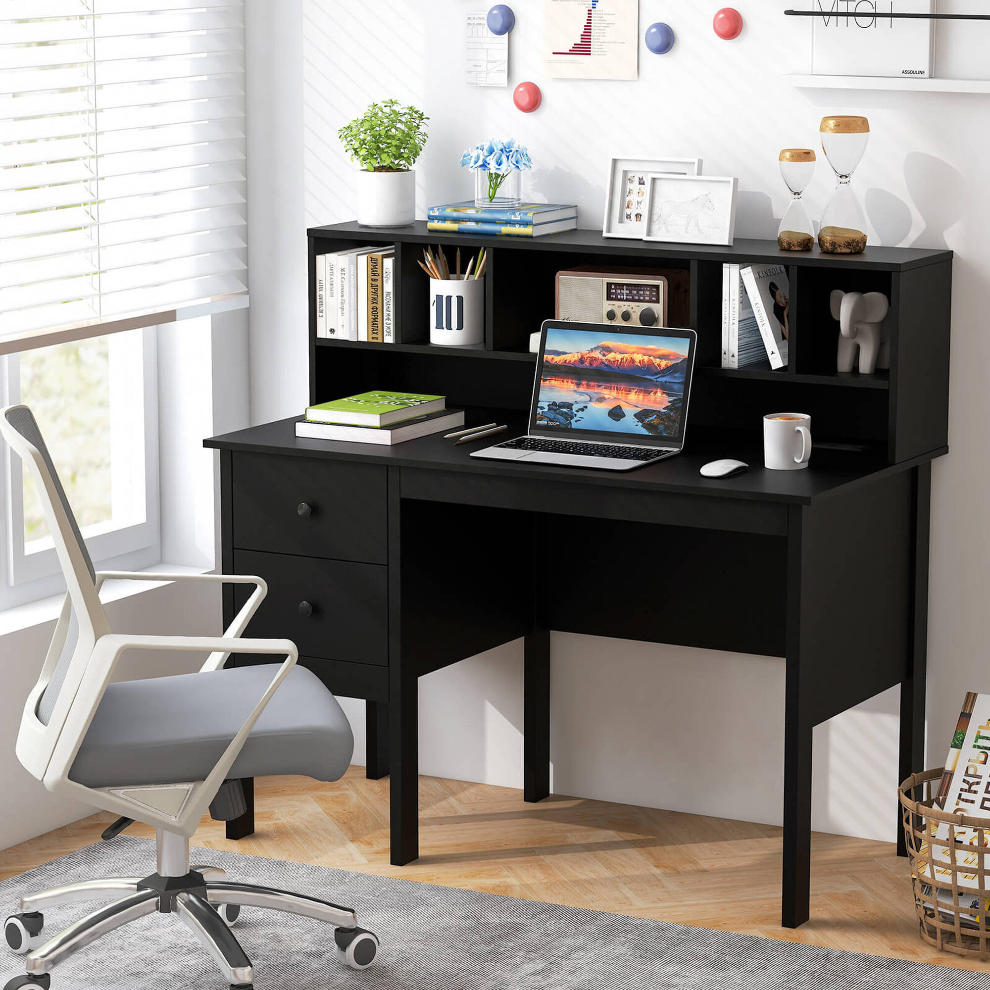 Red Barrel Studio® 48" Computer Desk With Power Outlets Type-c 5-cubby ...