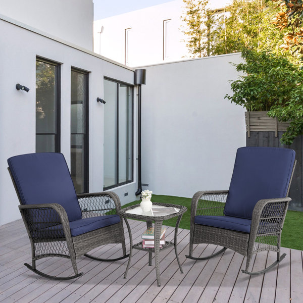 Red Barrel Studio® Cylas Wicker Rattan Outdoor Rocking Chair Set with ...