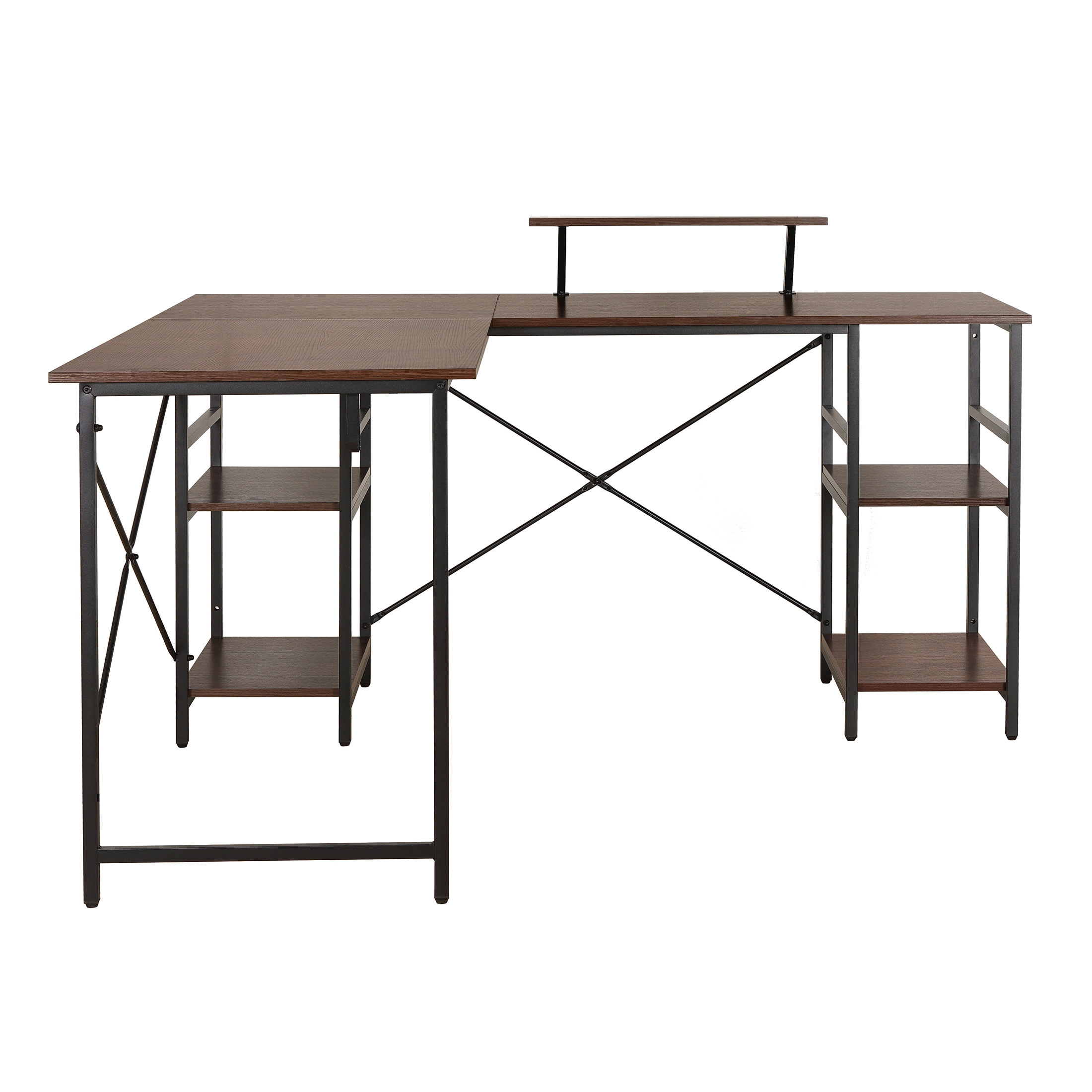 17 Stories L-Shape Industrial Desk with storage shelves | Wayfair