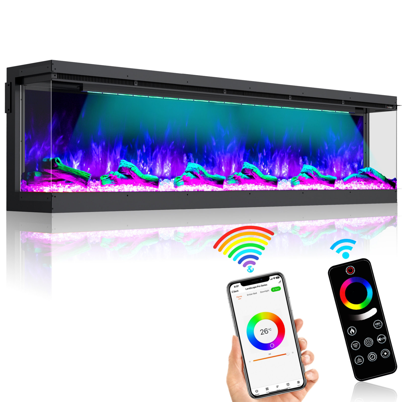 Symple Stuff Rupendra 3 Sided Electric Fireplace, Smart Wi-Fi app ...