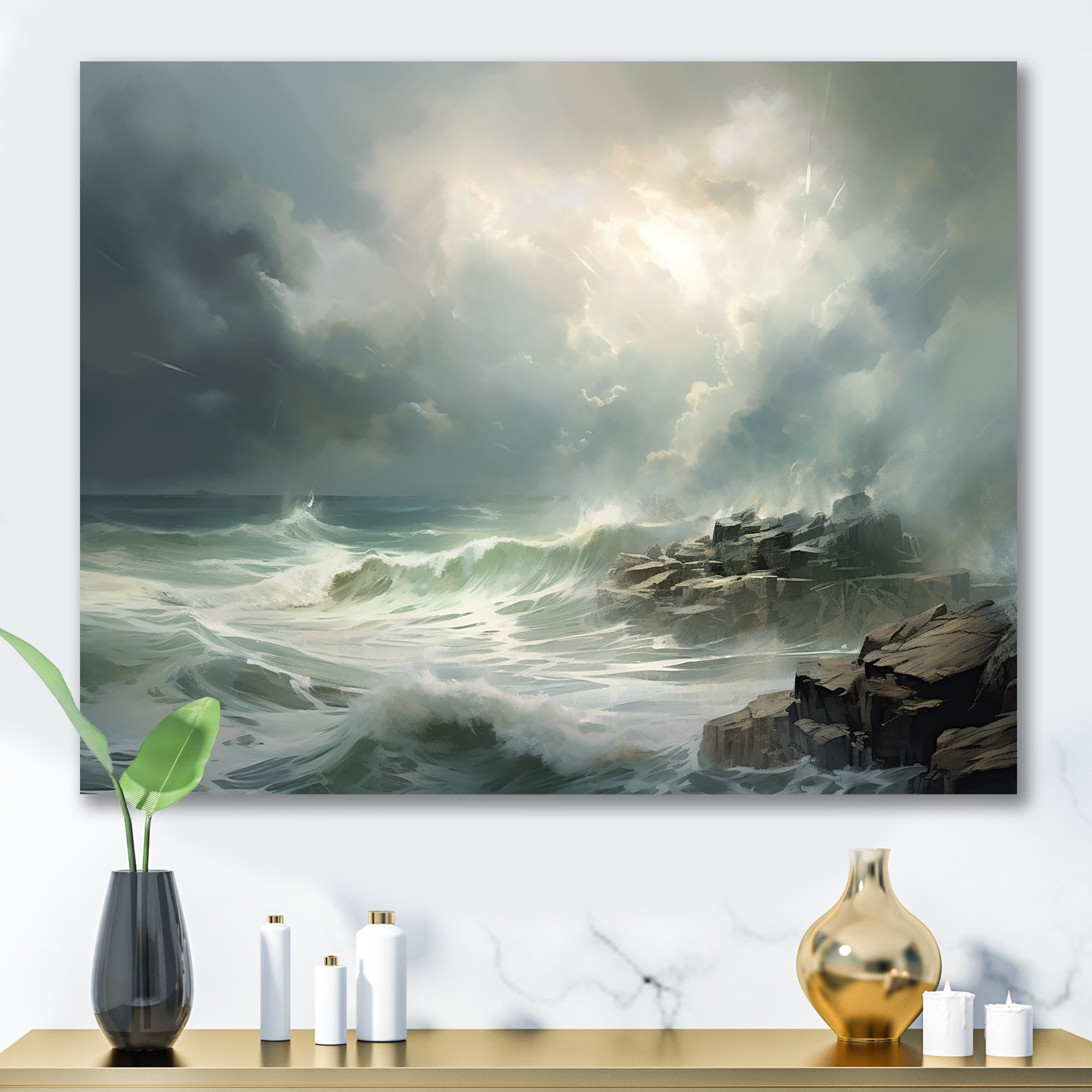 Design Art Ocean Coastal Fury Storm On Canvas Print | Wayfair