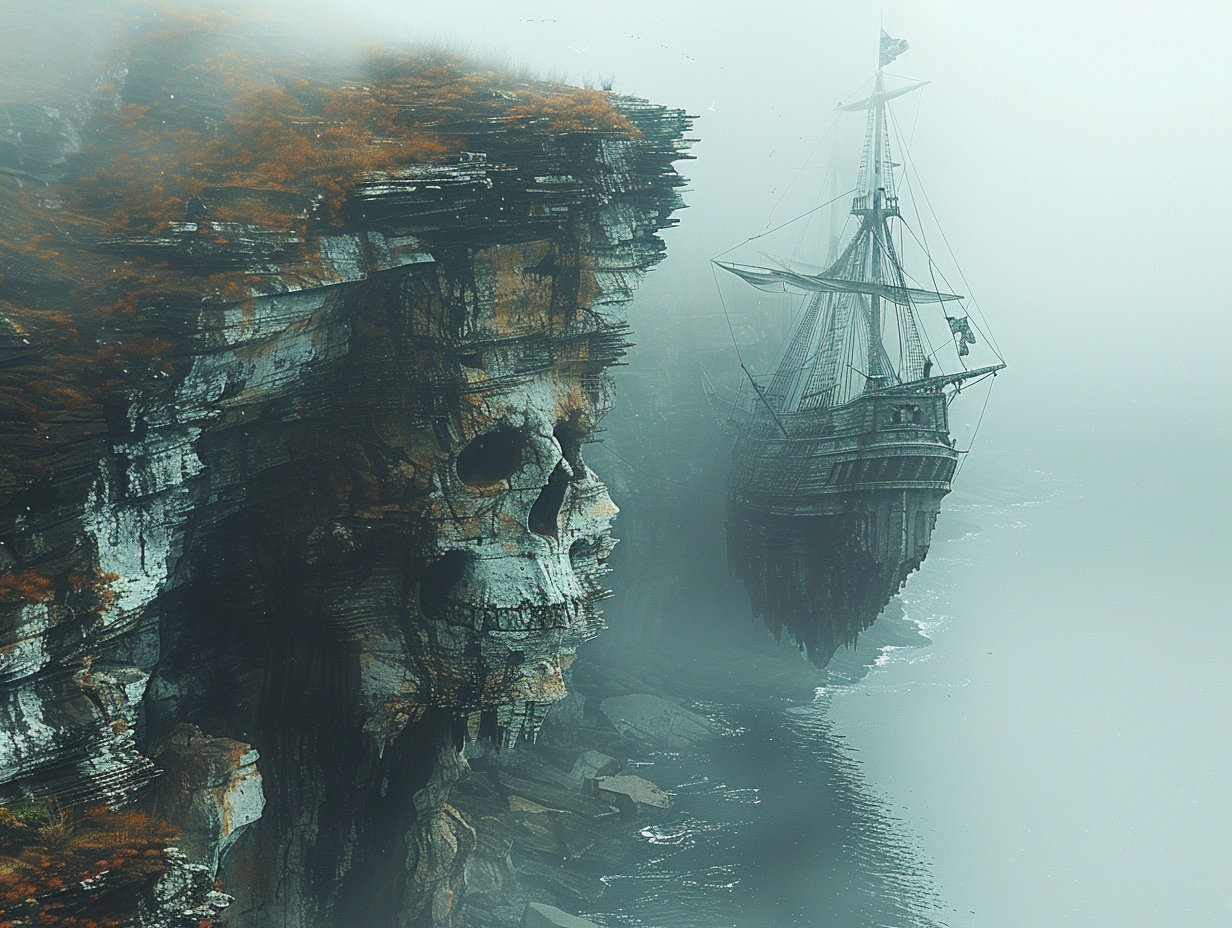 VisionDecor Pirate Window Curtains Landscape Ghostly Ship Drapes - 2 ...