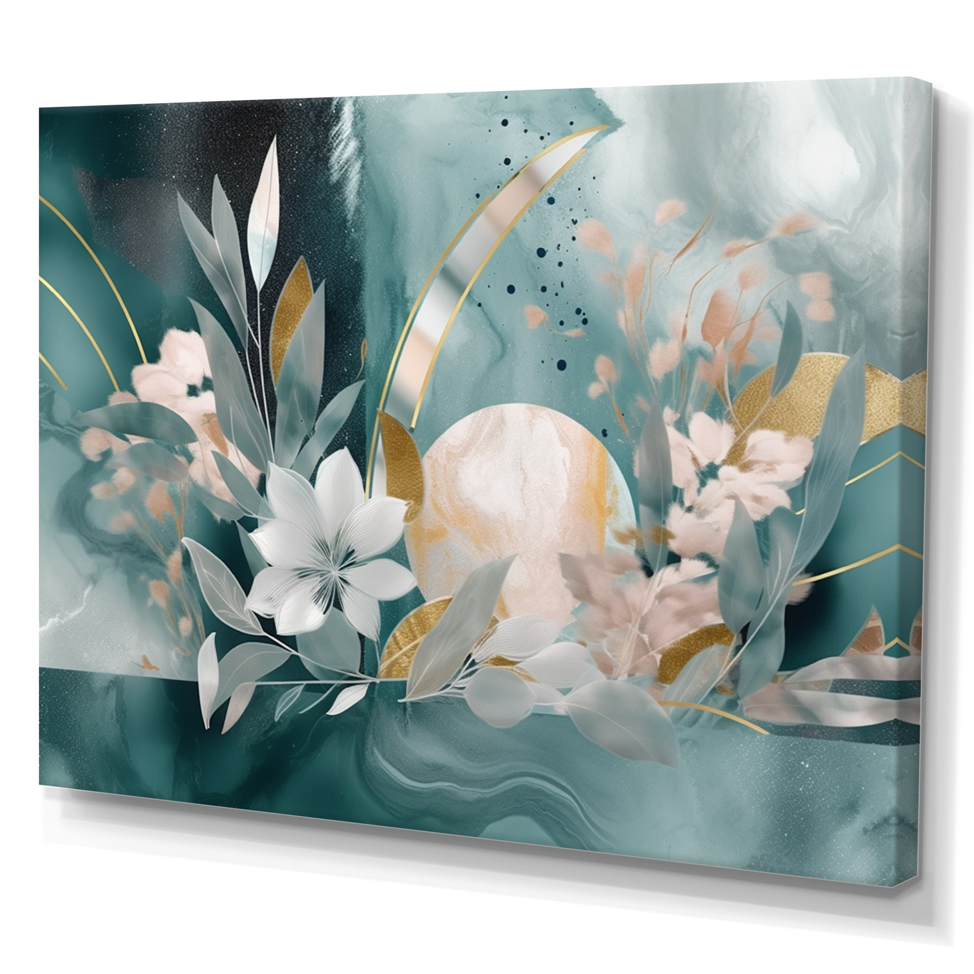 Mercer41 Golden Blue and Pink Smooth Floral Design I - Print | Wayfair