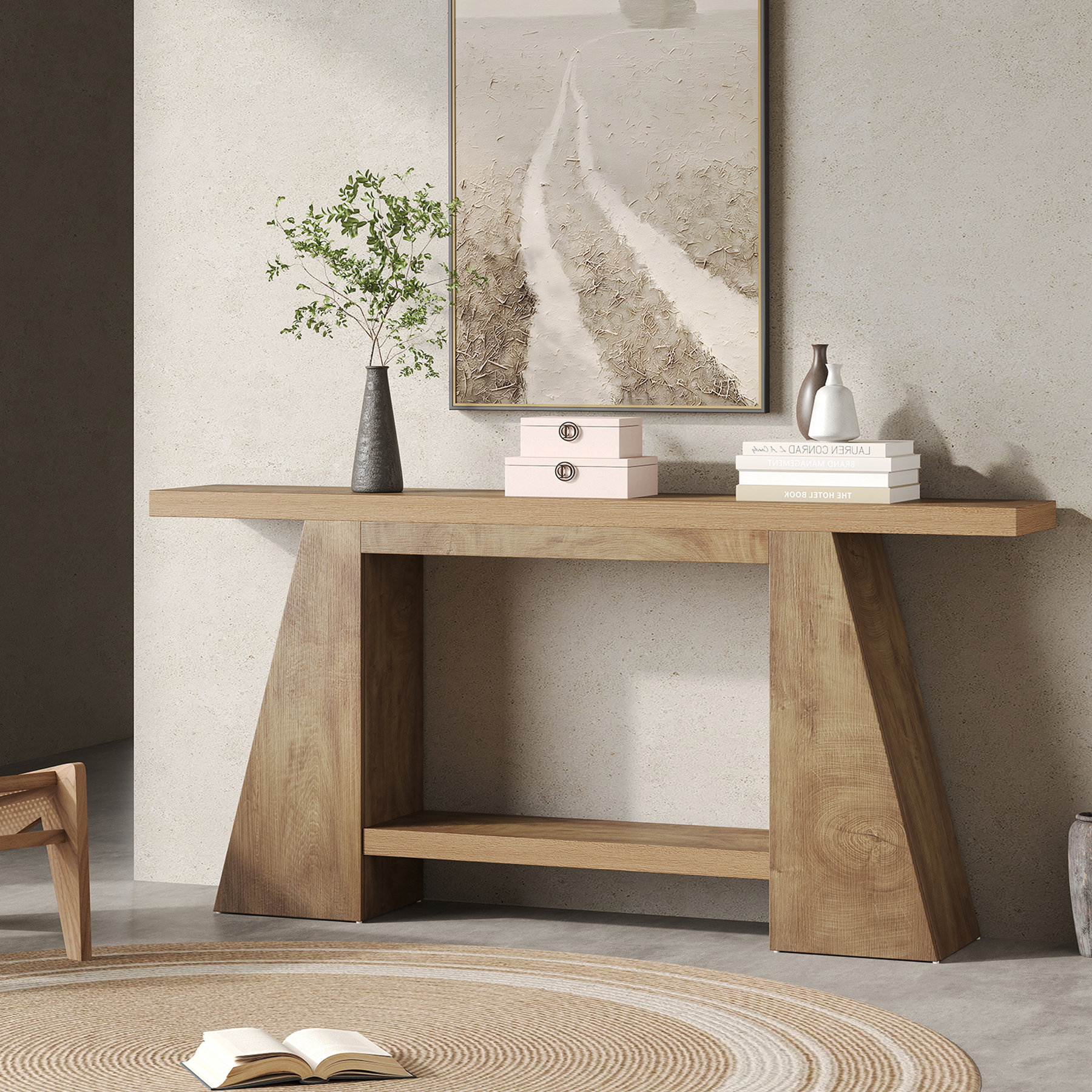 Millwood Pines 63-Inch Wooden Console Table With Shelf – 2-Tier Sofa ...