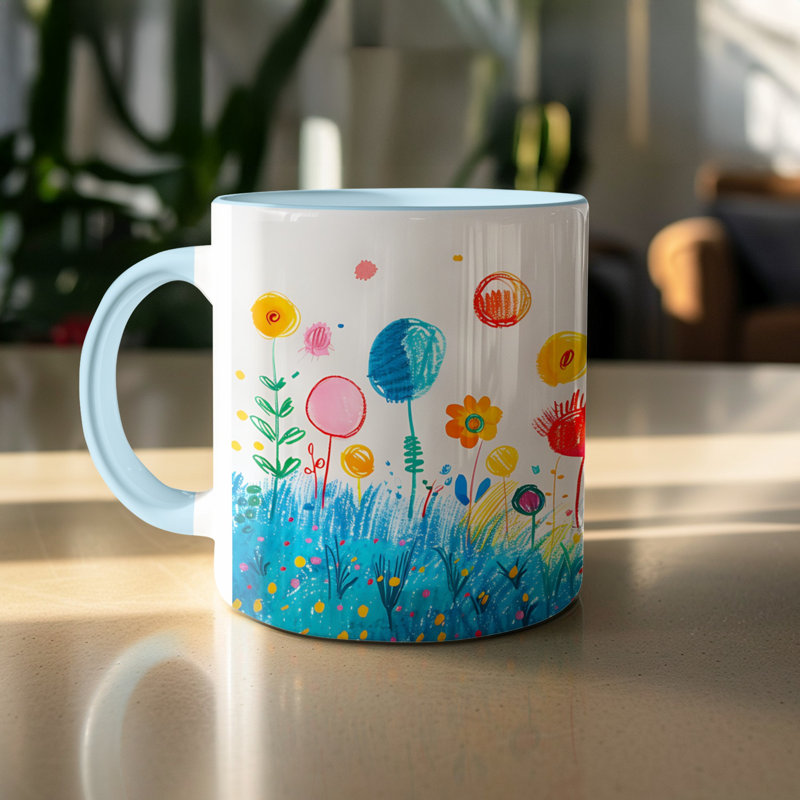 East Urban Home Kids Drawing Style 11oz Accent Mugs – White Ceramic ...