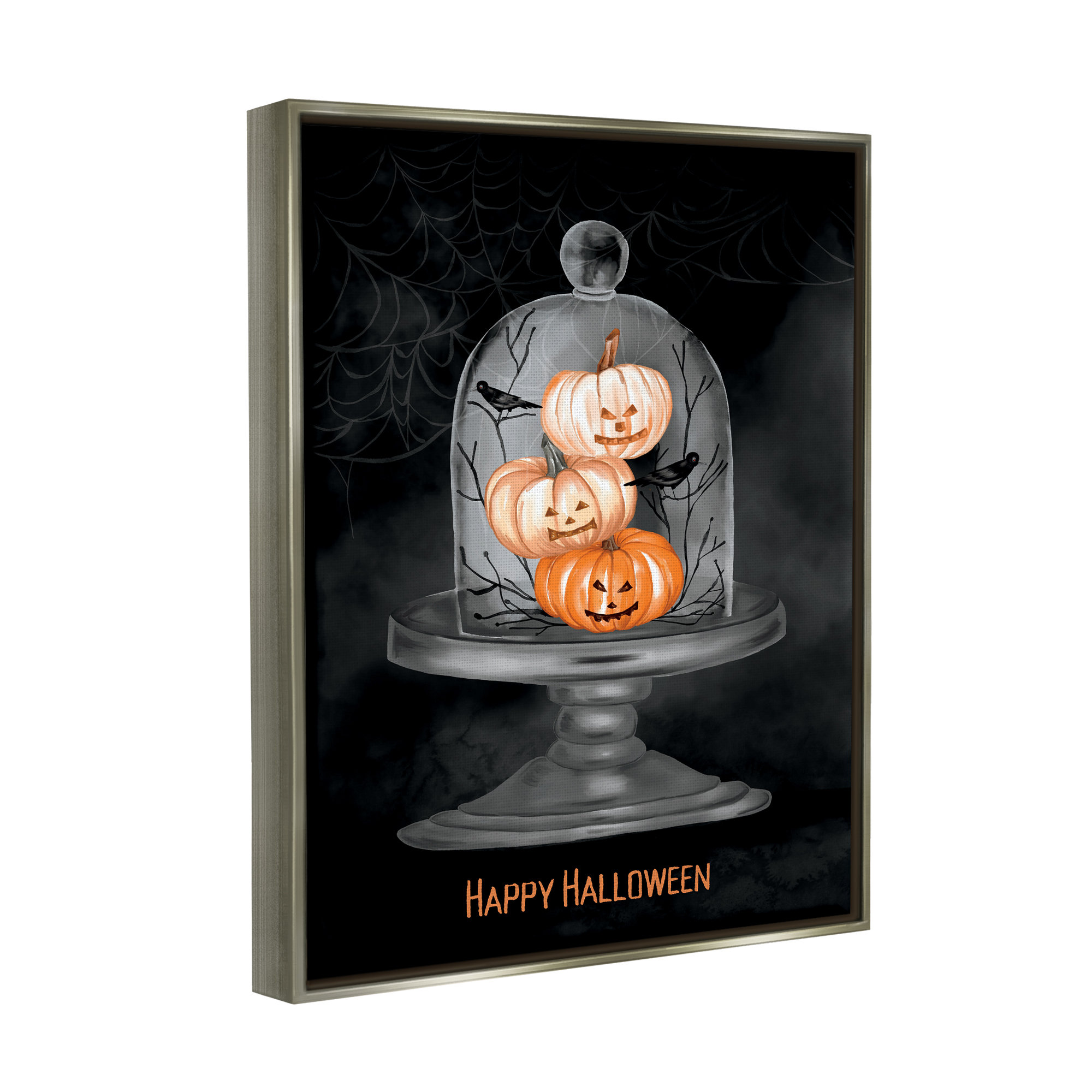 The Holiday Aisle® Halloween Pumpkins & Crows Framed Floater Canvas ...