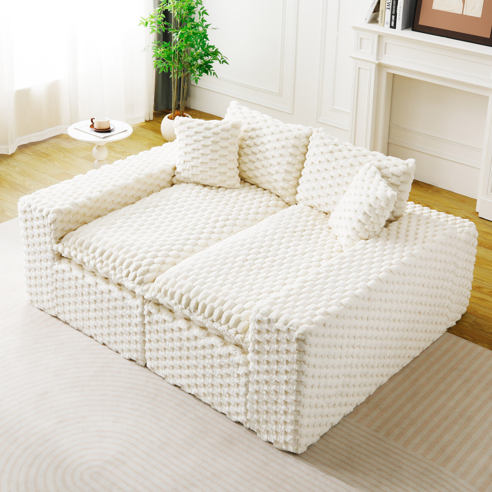 Brayden Studio Multifunctional Turtle Velvet Sofa White Polyester ...