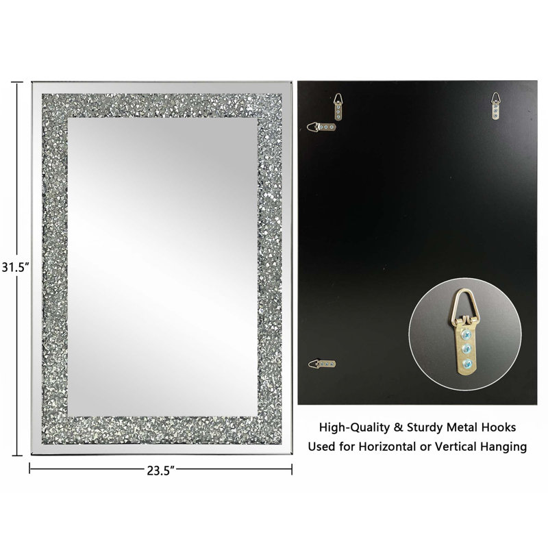 Mercer41 Large Wall-Mounted Silver Decorative Rectangular Wall Mirror ...