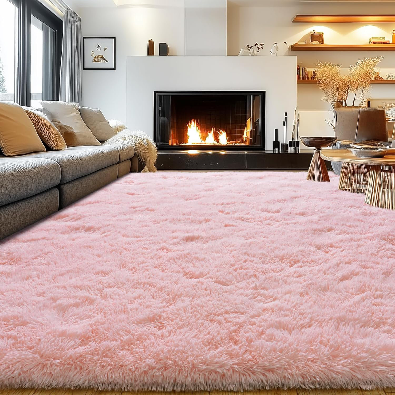 Avsar Ultra Soft Pink Rugs For Bedroom 8X10 Feet, Fluffy Shag Area Rugs ...