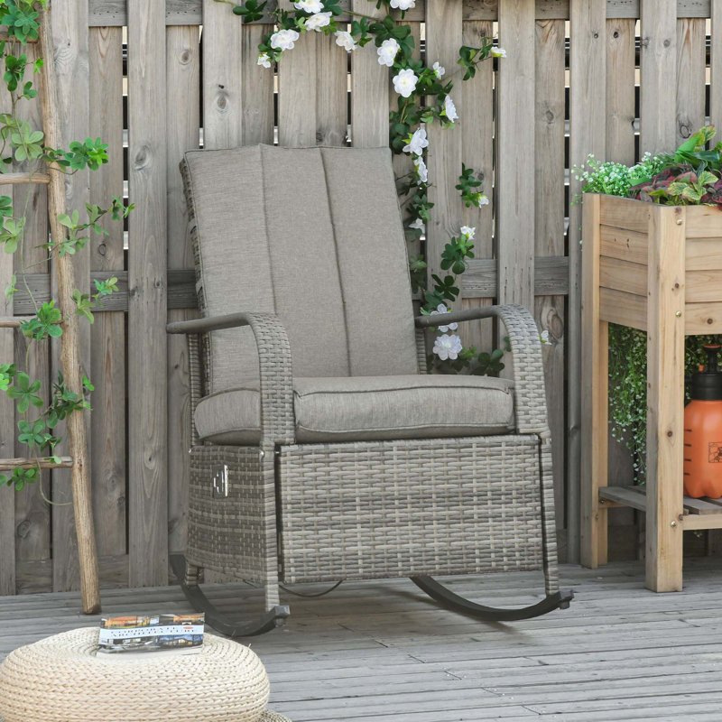 Winston Porter Outsunny Outdoor Rattan Rocking Chair Patio Recliner ...