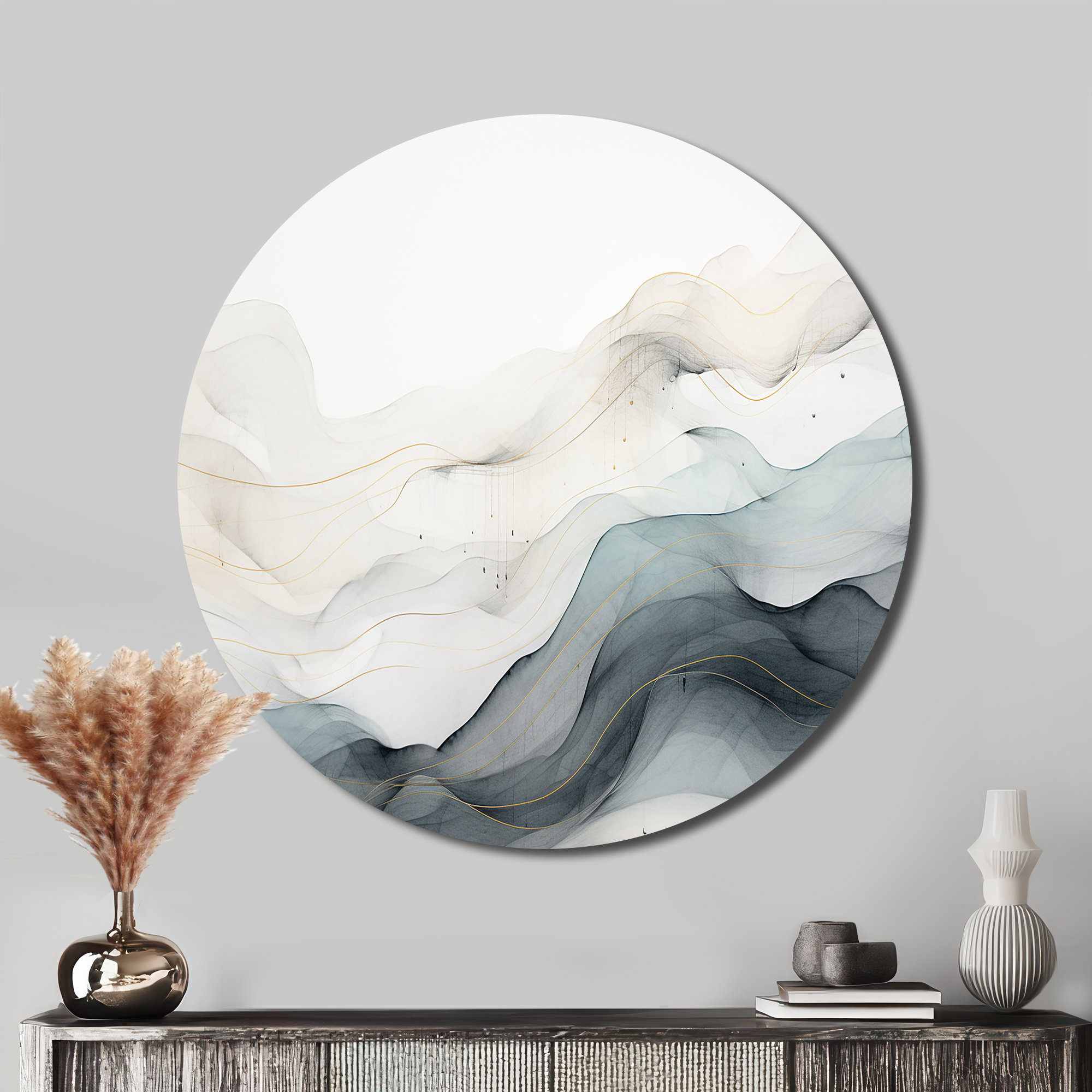 Design Art Blue Grey Line Art Conceptual Abstract II - Abstract Round ...