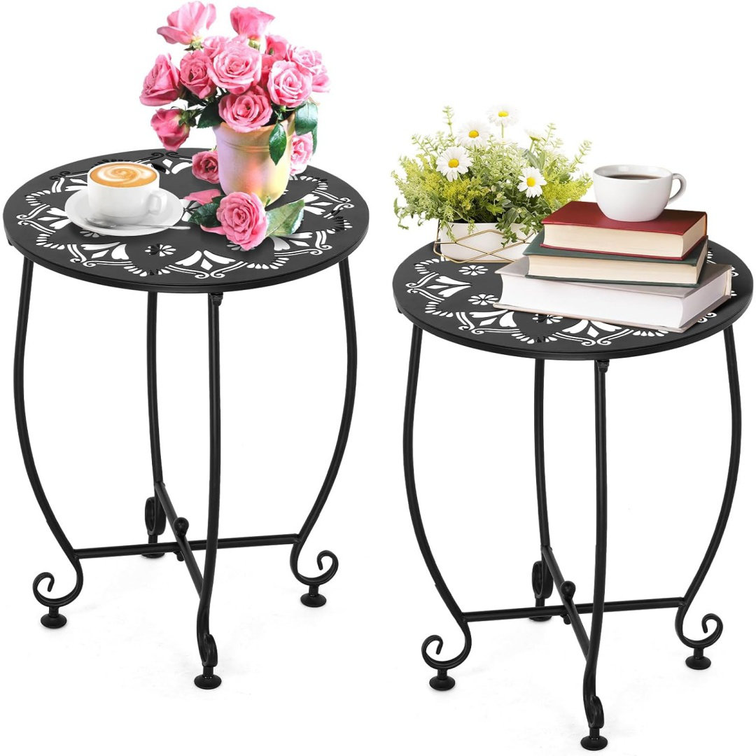 George Oliver 2 Pack Outdoor Side Tables For Patio, Weather Resistant ...