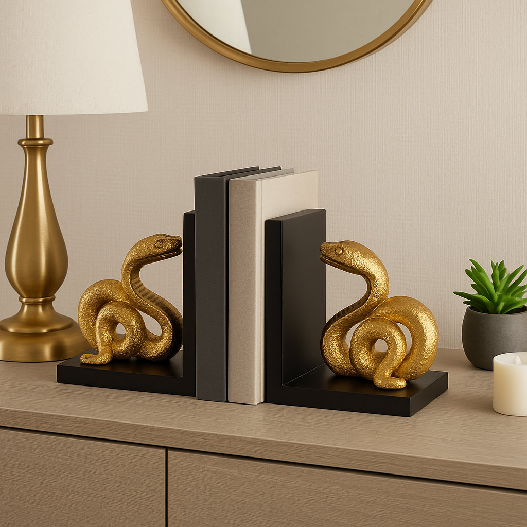 Mercer41 Elegant 6-Inch Polyresin Snake Bookends in Striking Gold and ...
