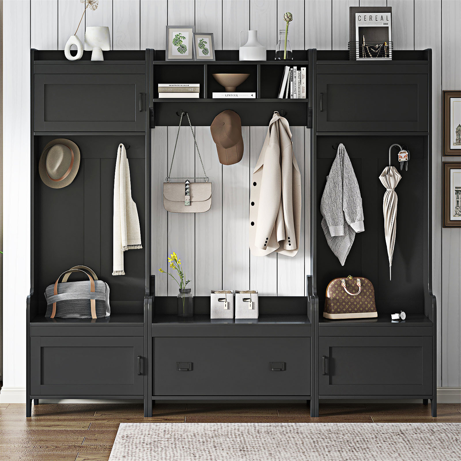 Red Barrel Studio Entryway Bench Hall Tree with Ample Storage Drawer ...