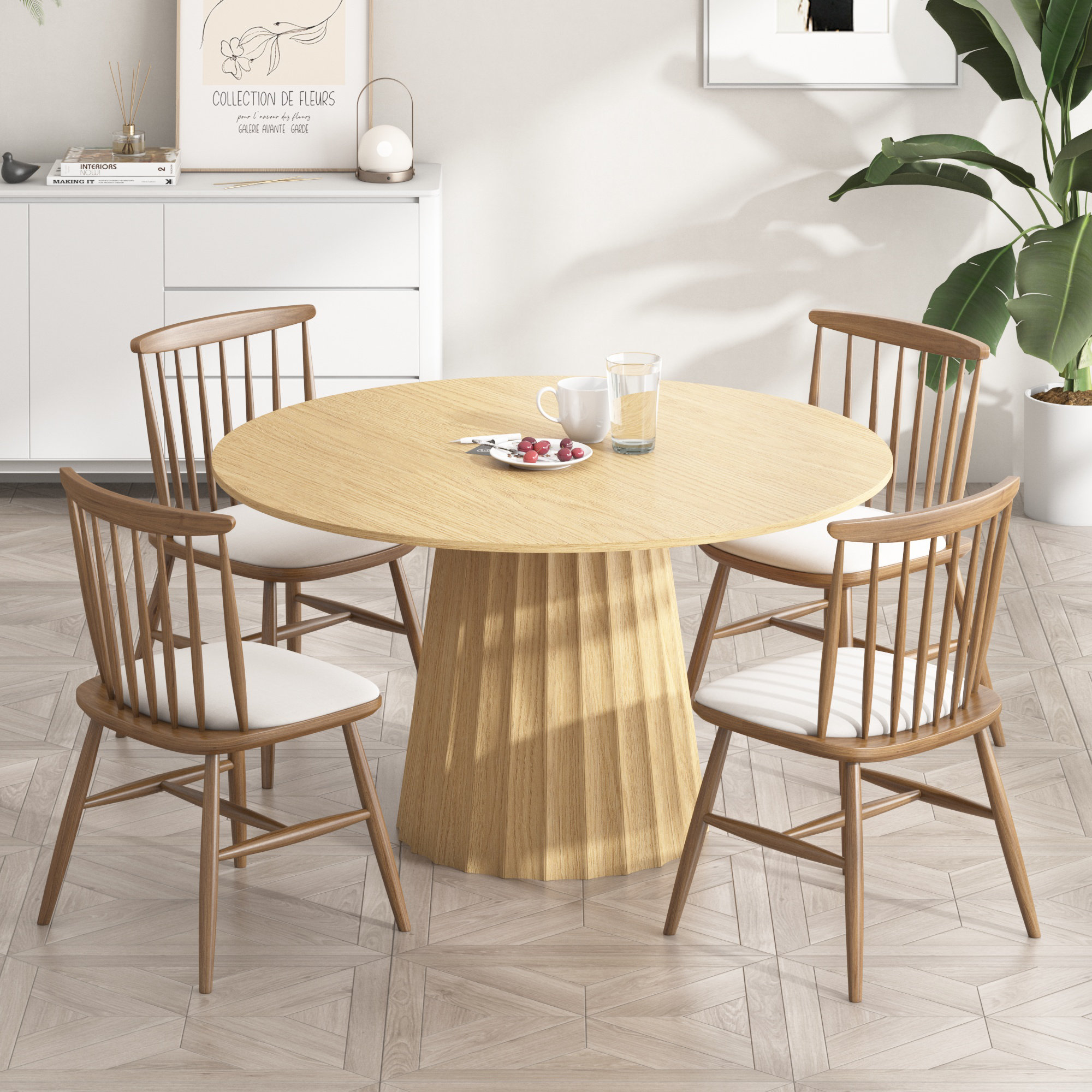Latitude Run® Solid Wood Dining Table Round Pedestal Kitchen Table ...