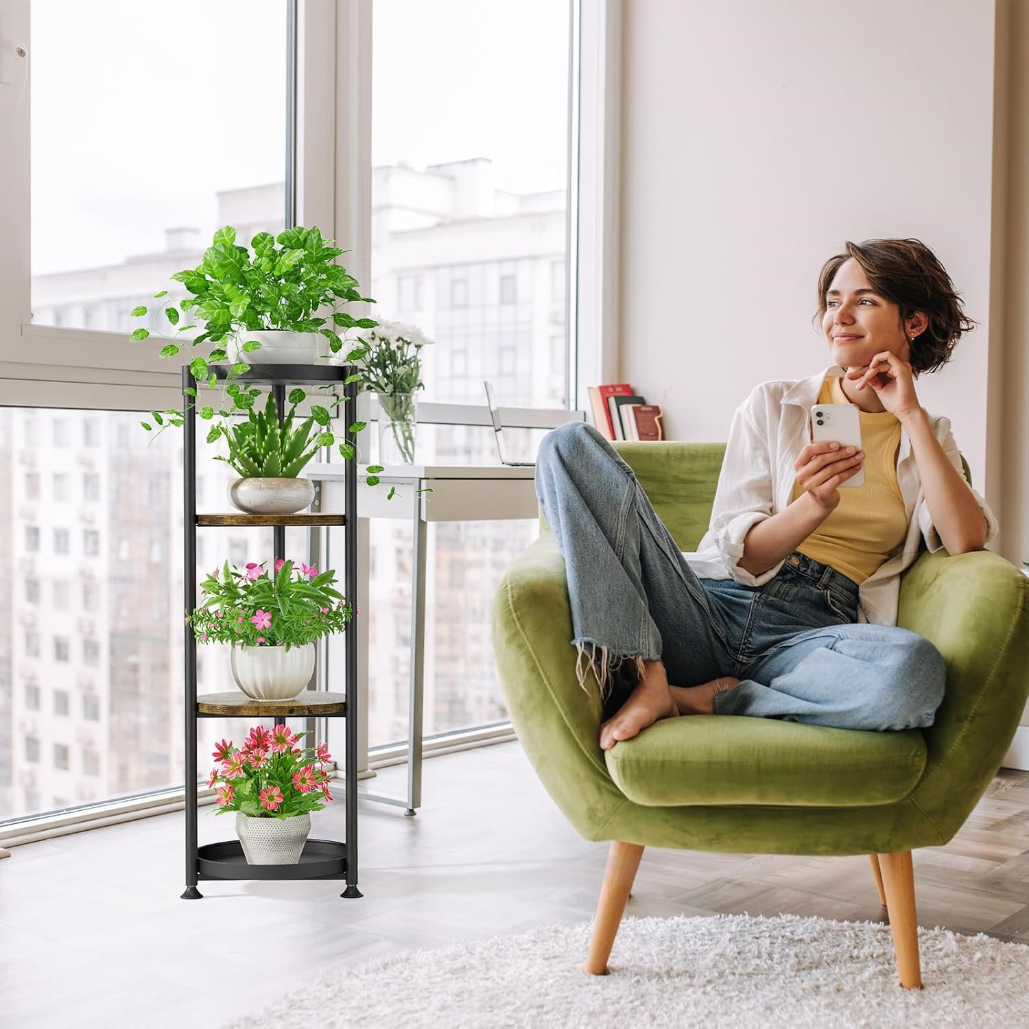 17 Stories 4 Tier Corner Plant Stand Indoor, 45 Inch Tall Vertical ...