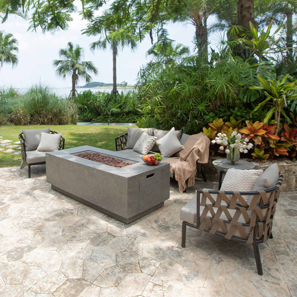 Envelor Andes 22'' H x 66'' W Concrete Propane Outdoor Fire Pit Table ...