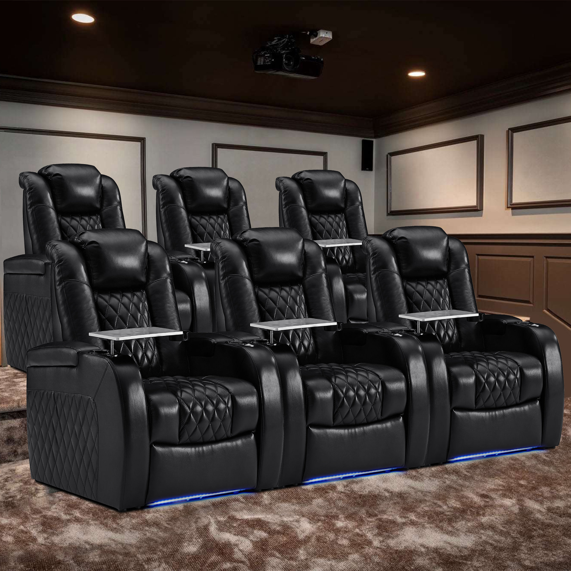Hokku Designs Leather Home Theater Seating With Cup Holder Set Of 6 ...