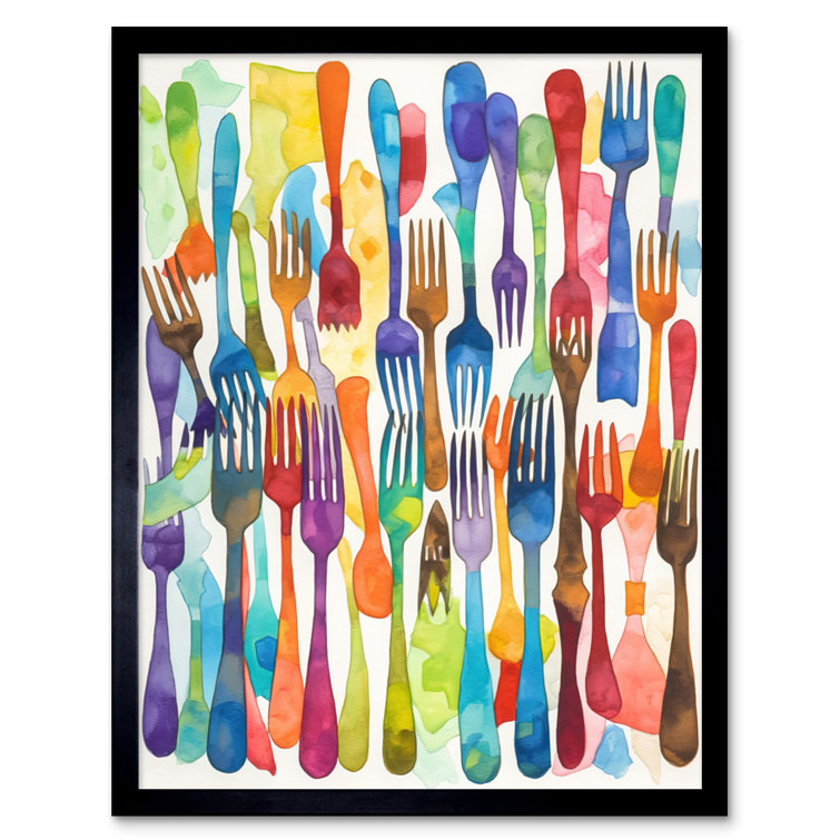 ClassicLiving Cutlery Pattern Multicoloured Forks Watercolour Painting ...