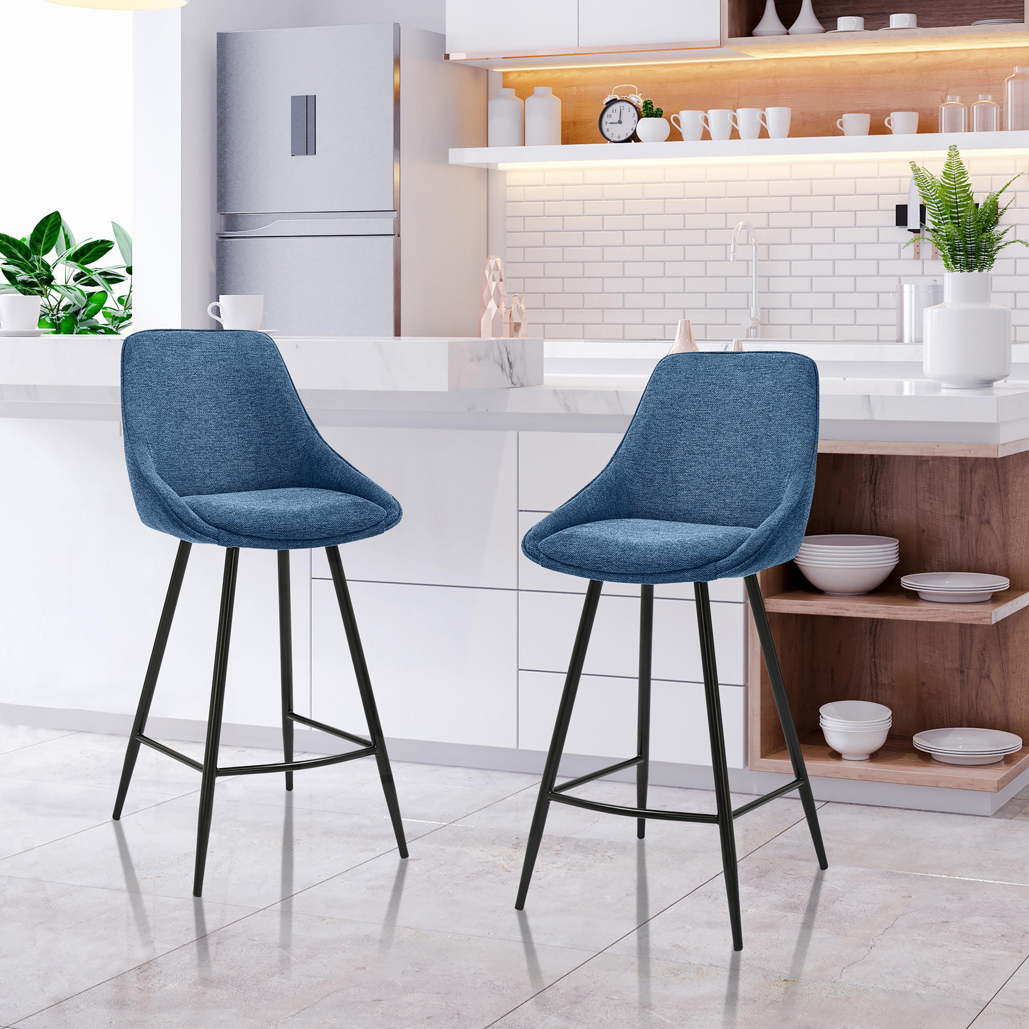 George Oliver Astrid Fabric Counter Stool with Metal Legs Set of 2 ...