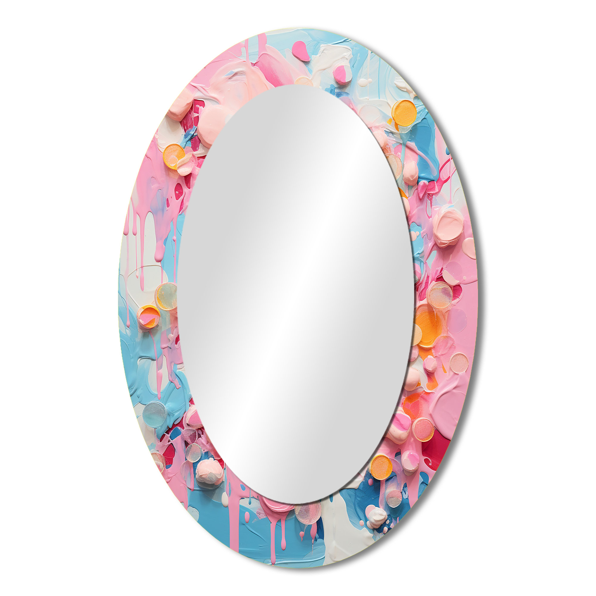 Dakota Fields Pink Digital Melodic Fusion I - Abstract Oval Decorative Mirror On Metal | Wayfair