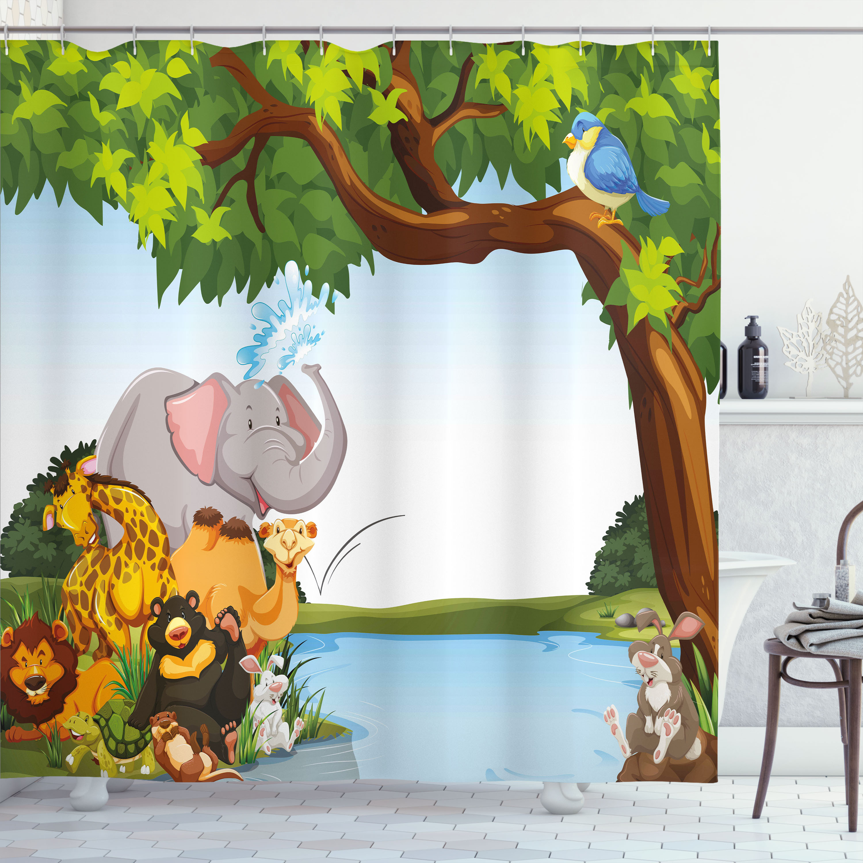 Ambesonne Cartoon Shower Curtain Cartoon Animals Funny Multicolor | Wayfair
