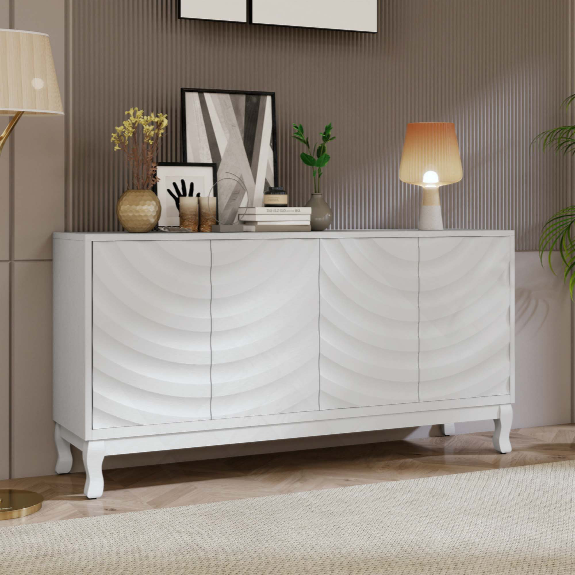 Ebern Designs Elegant Sideboard Featuring Sophisticated Wavy Pattern ...