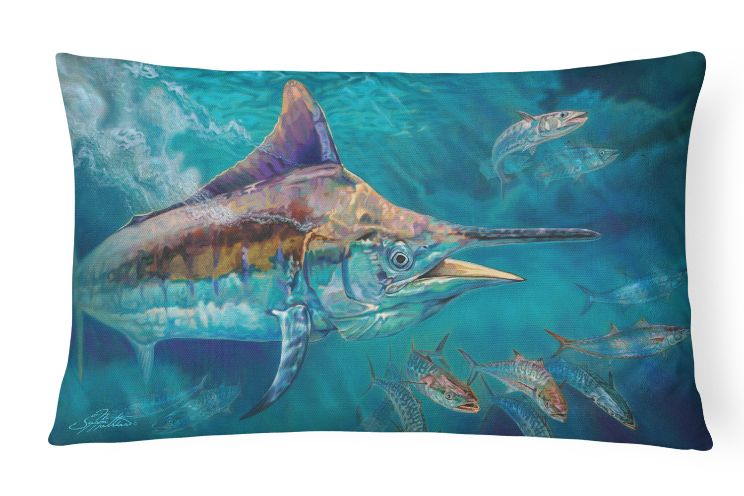 Caroline's Treasures Liquid Metal Marlin Indoor / Outdoor Lumbar Pillow ...