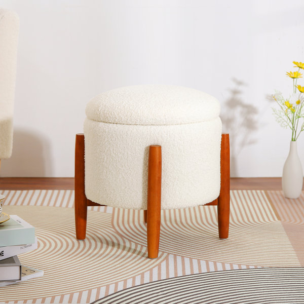 Mercer41 Yulunda Upholstered Round Storage Ottoman Teddy Footstool ...