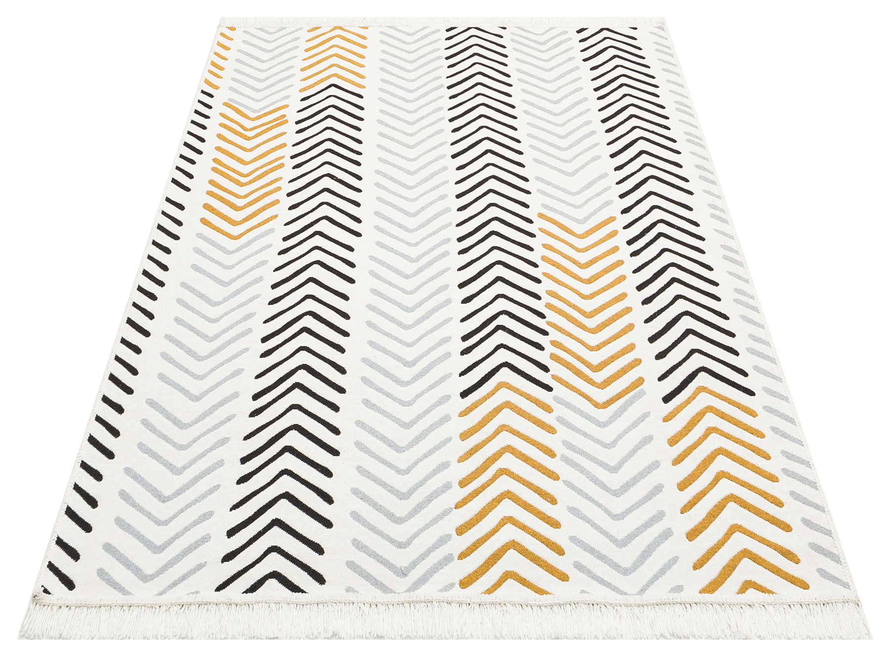 Lofy Ober-Grabendorf White Geometric Cotton Machine Made Area Rug ...