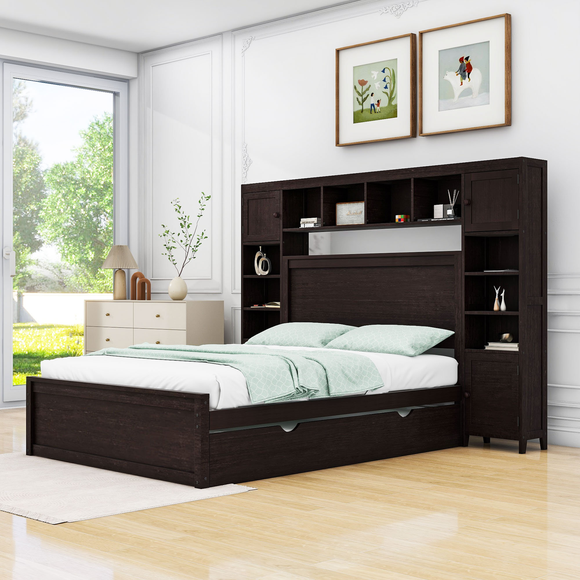 Red Barrel Studio® 2 Drawers Wood Platform Bed with Trundle and Cabinet ...