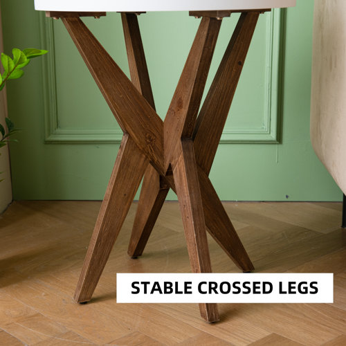 George Oliver Jahey Solid Wood Crossed Legs Round End Table with Smooth ...