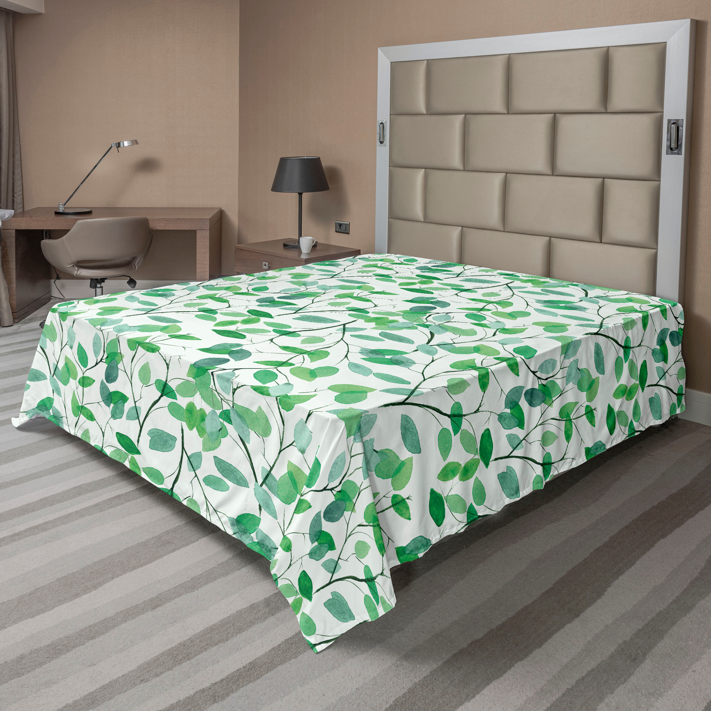 Ambesonne Leaves Greenery Flat Sheet Art Modern Branches White Sea ...