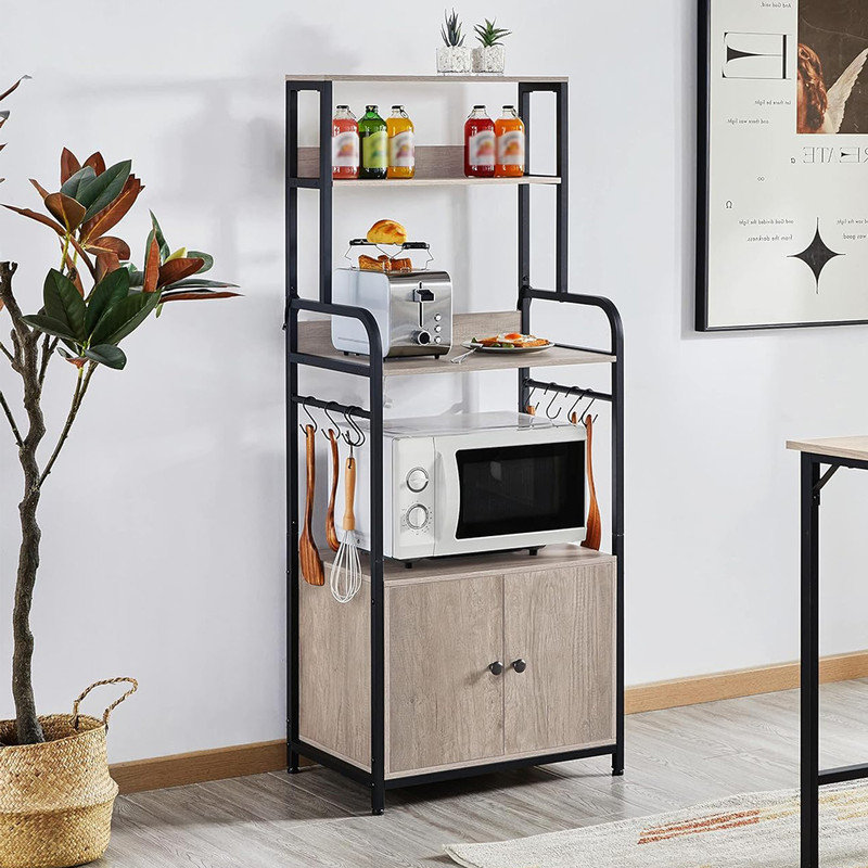 17 Stories 4-Tier Kitchen Bakers Rack with Storage Cabinet and Hutch ...