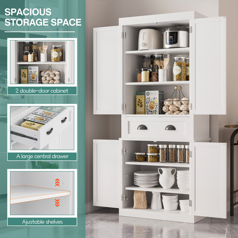 Red Barrel Studio® Tall Kitchen Pantry with 4 Doors and Large Drawer ...