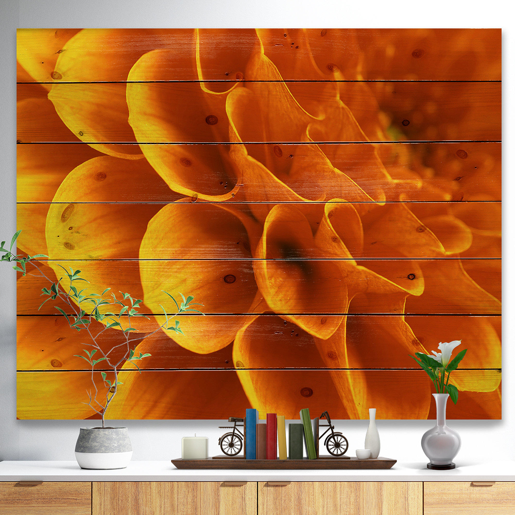 Winston Porter Yellow Abstract Floral Design - Floral Multi-Color Wood ...